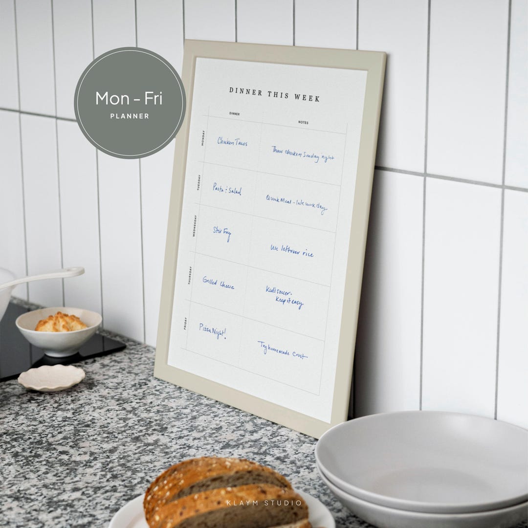 Dinner Planner Printable – Monday Through Friday – Instant Download PDF ...