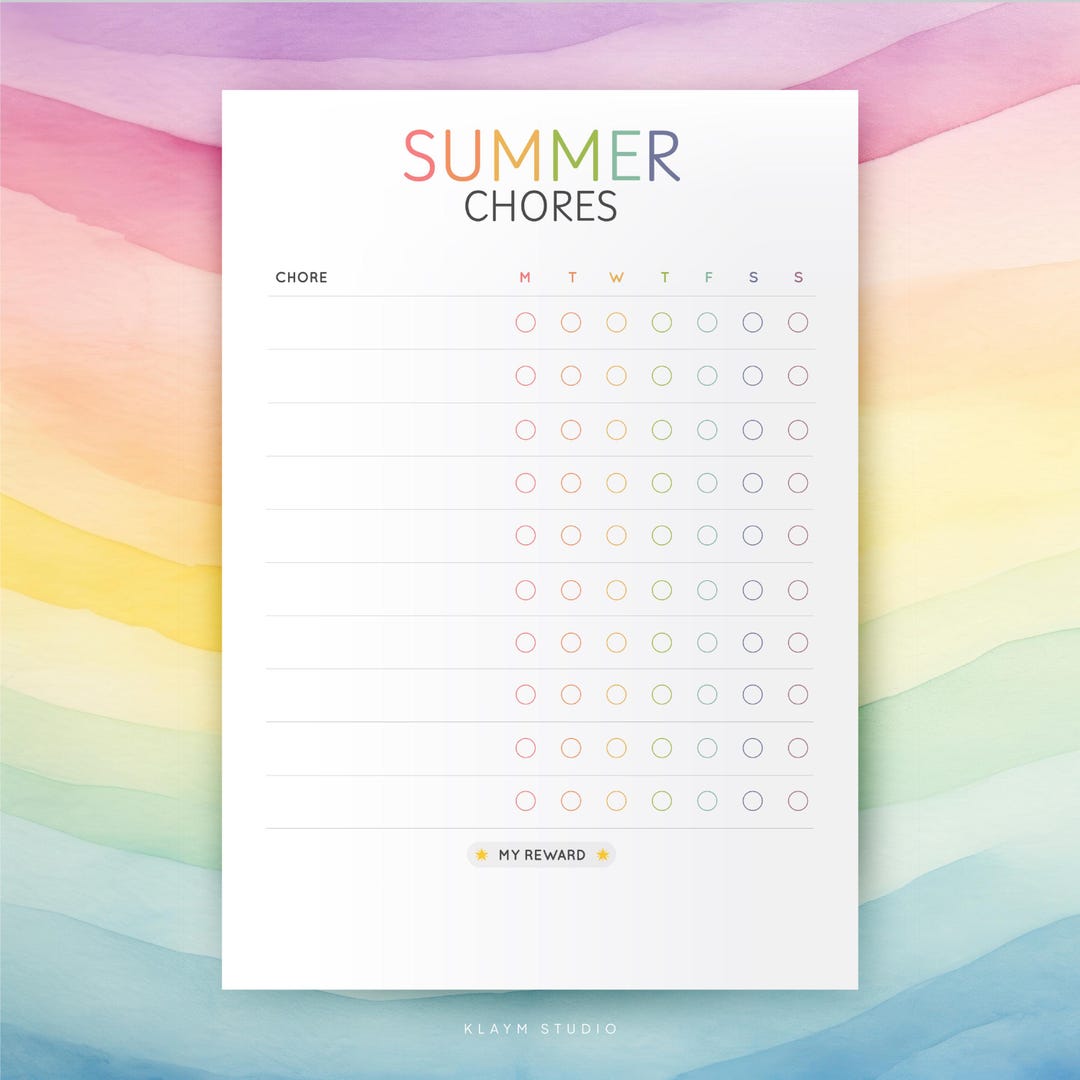 Editable Summer Chores Chart — printable Digital Download ...