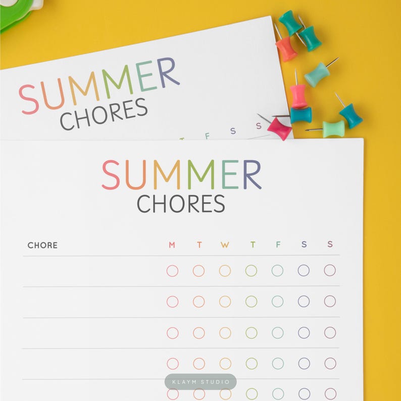 Editable Summer Chores Chart — printable Digital Download ...