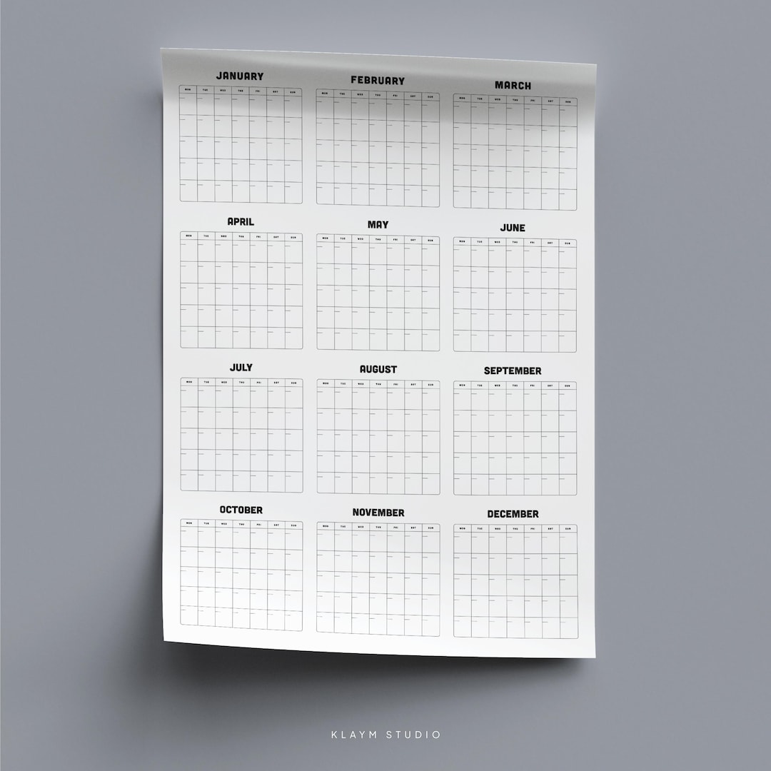 Minimalist Year at a Glance Calendar: Undated A1 Poster (digital ...
