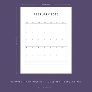 Printable 8.5x11 2025 Calendar - Portrait - 12 Page PDF - Letter Size ...