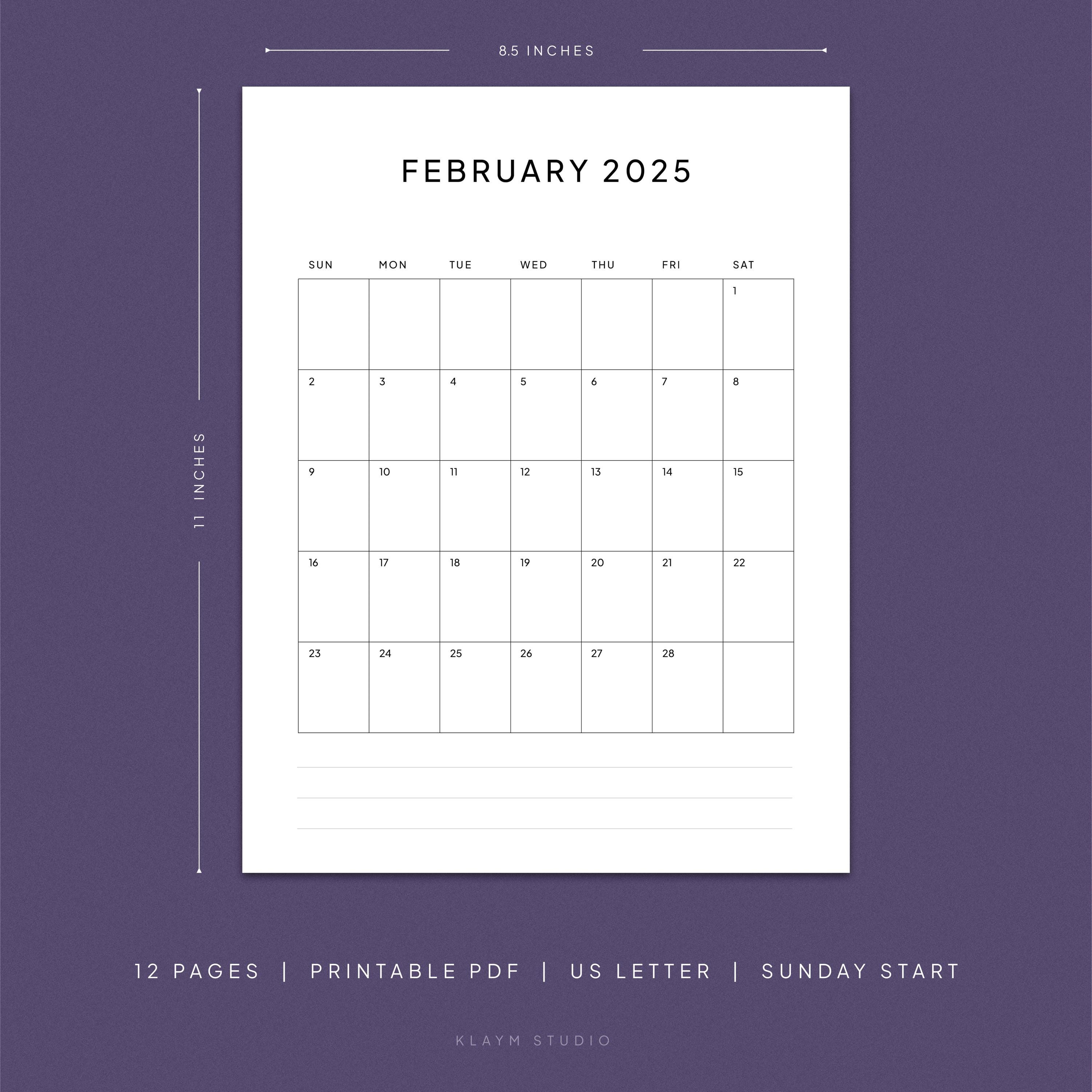 Printable 8.5x11 2025 Calendar - Portrait - 12 Page PDF - Letter Size ...