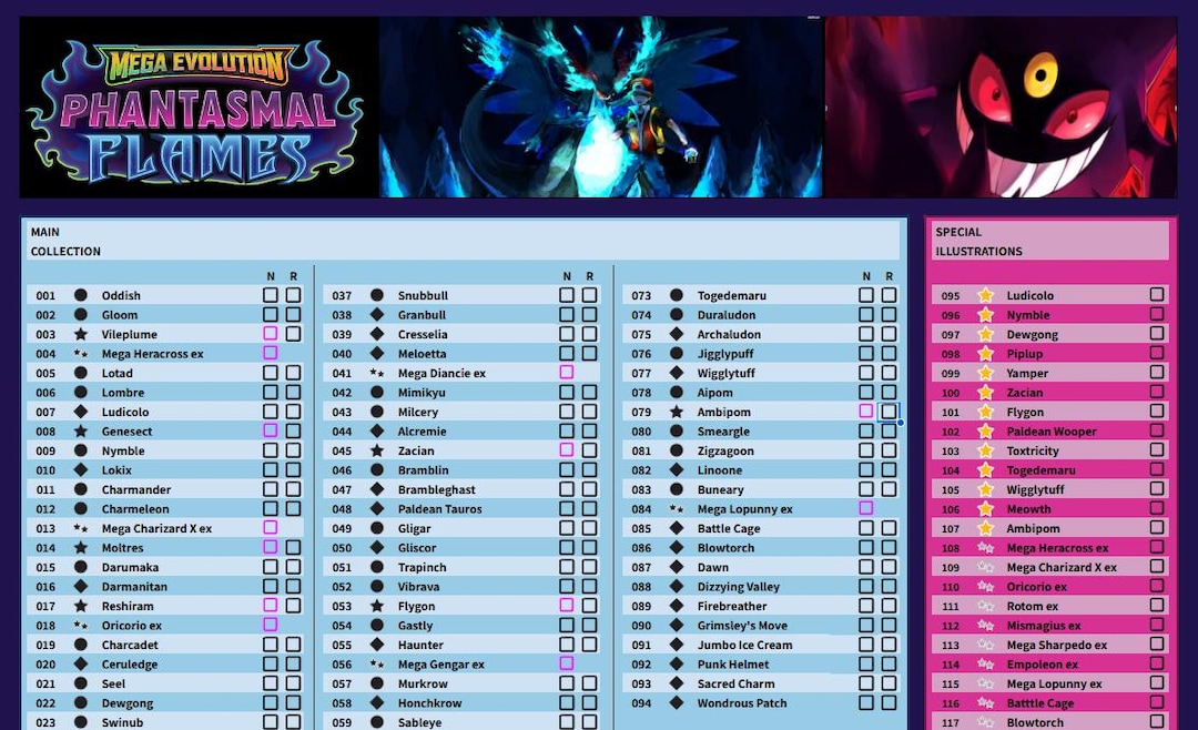 Pokemon Phantasmal Flames - Master Set Checklist - Etsy