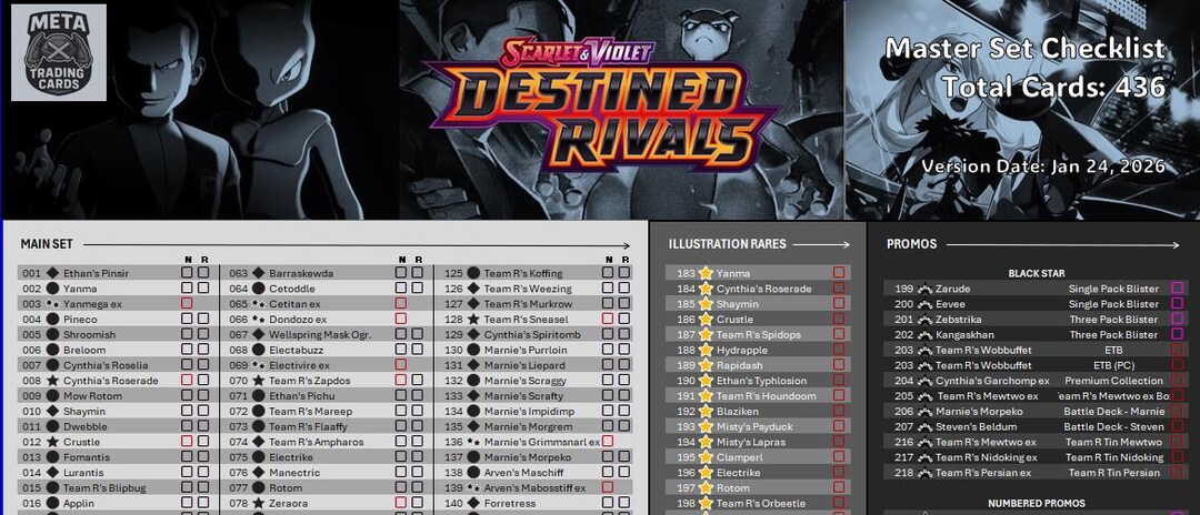 Pokemon Destined Rivals - Master Set Checklist - Etsy