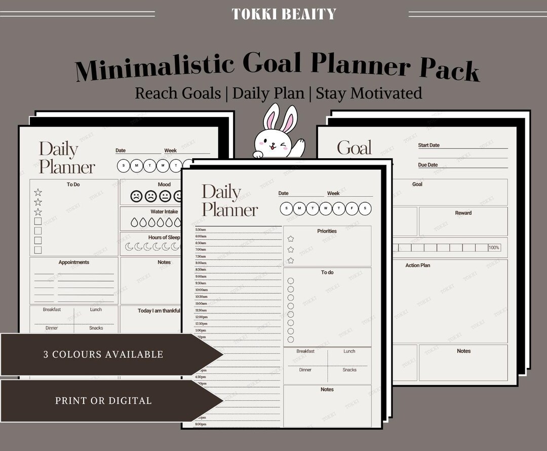Minimalistic Daily Schedule Goal Planner Digital, Printable, Instant ...