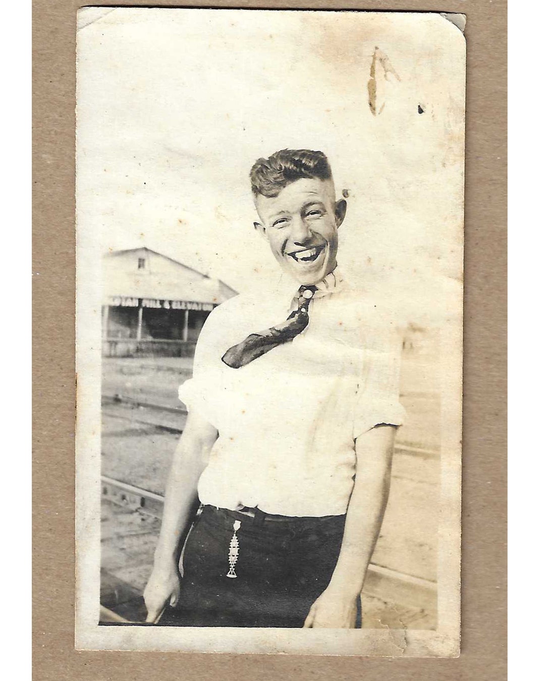 Original Vintage Photo Laughing Young Teen Boy Standing Near Railroad ...