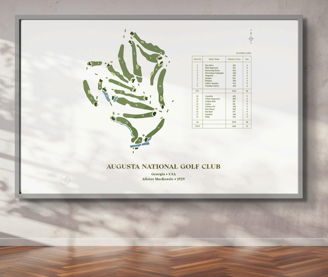 Augusta National Golf Club Golf Course Map, Golf Painting, Golf Gift ...