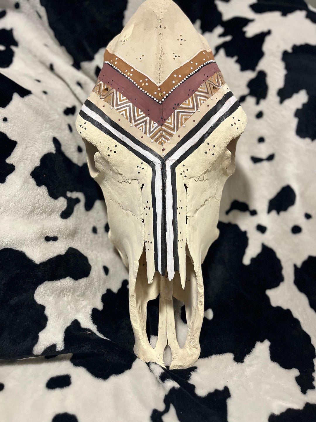 Cow Skull, Hand Painted, Aztec, Western, Decorative, Bones - Etsy