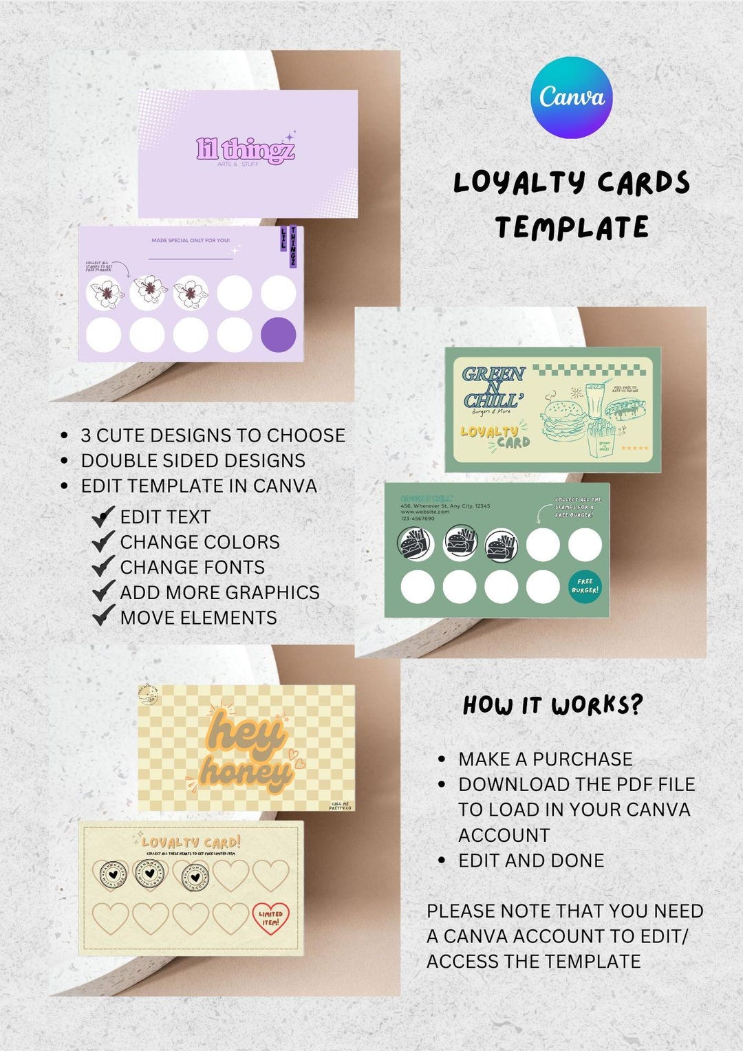 Loyalty Cards Template- Cute Double Sided Customer Loyalty Cards ...