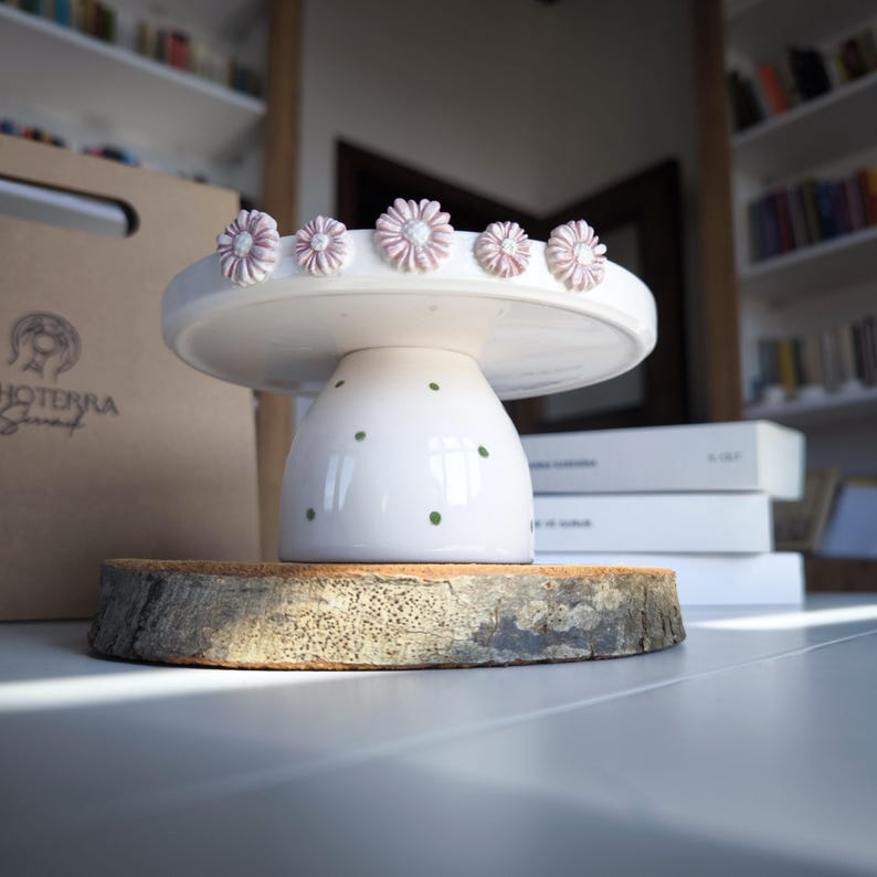 Handmade Ceramic Cake Stand: Pink Flower Dessert Pedestal - Etsy