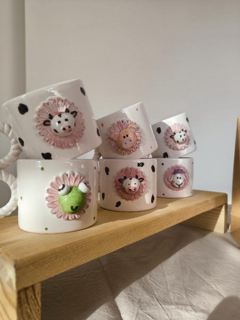Handmade Ceramic Cow Face Mug: 3D Animal Coffee Cup - Etsy
