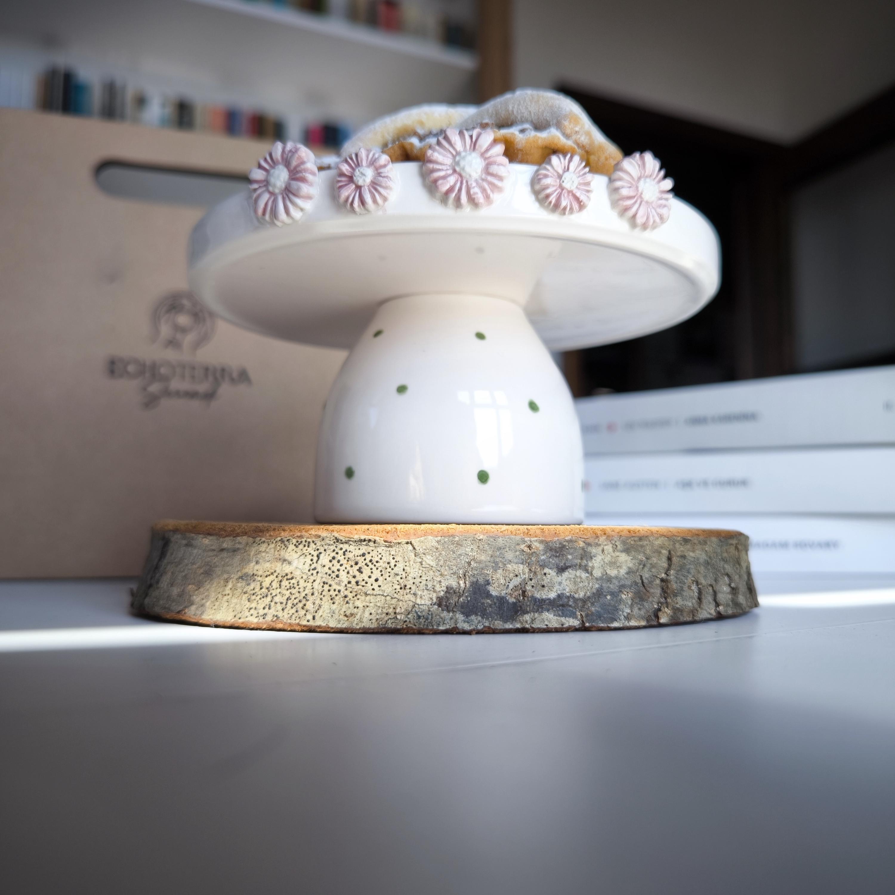Handmade Ceramic Cake Stand: Pink Flower Dessert Pedestal - Etsy