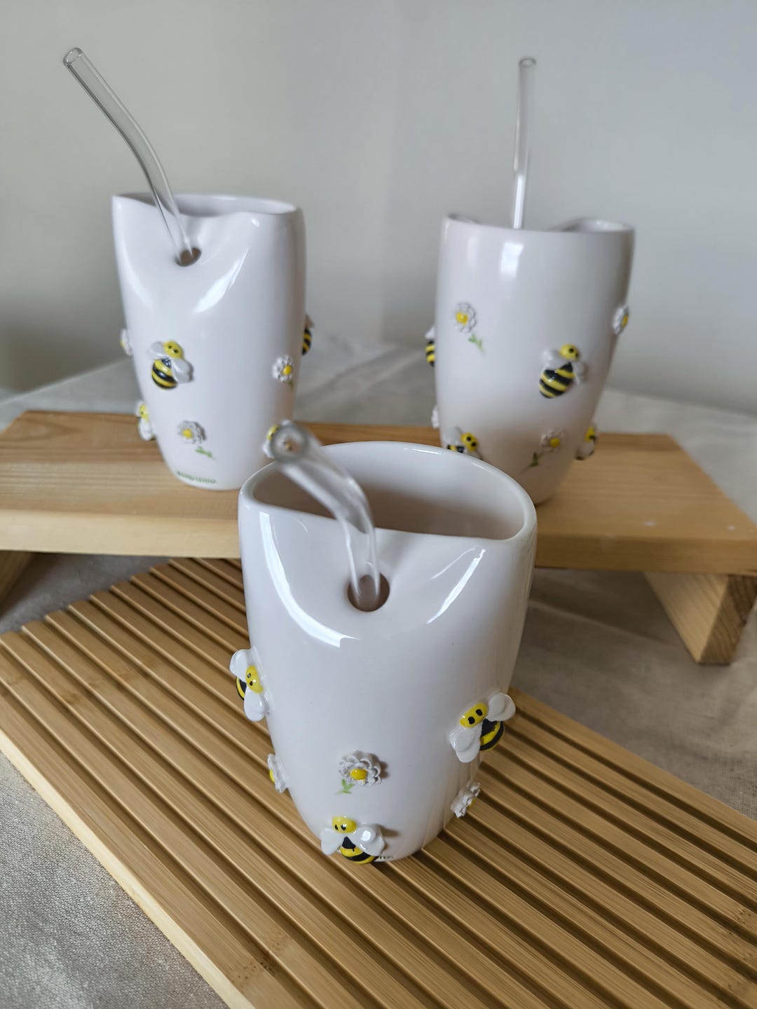 Handmade Bee Ceramic Mug: 3D Flower Pottery Cup - Etsy