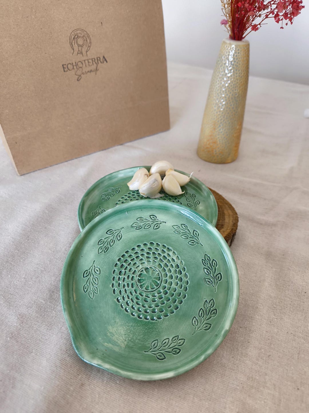 Handmade Green Ceramic Garlic & Ginger Grater | Spoon Rest | Pottery ...