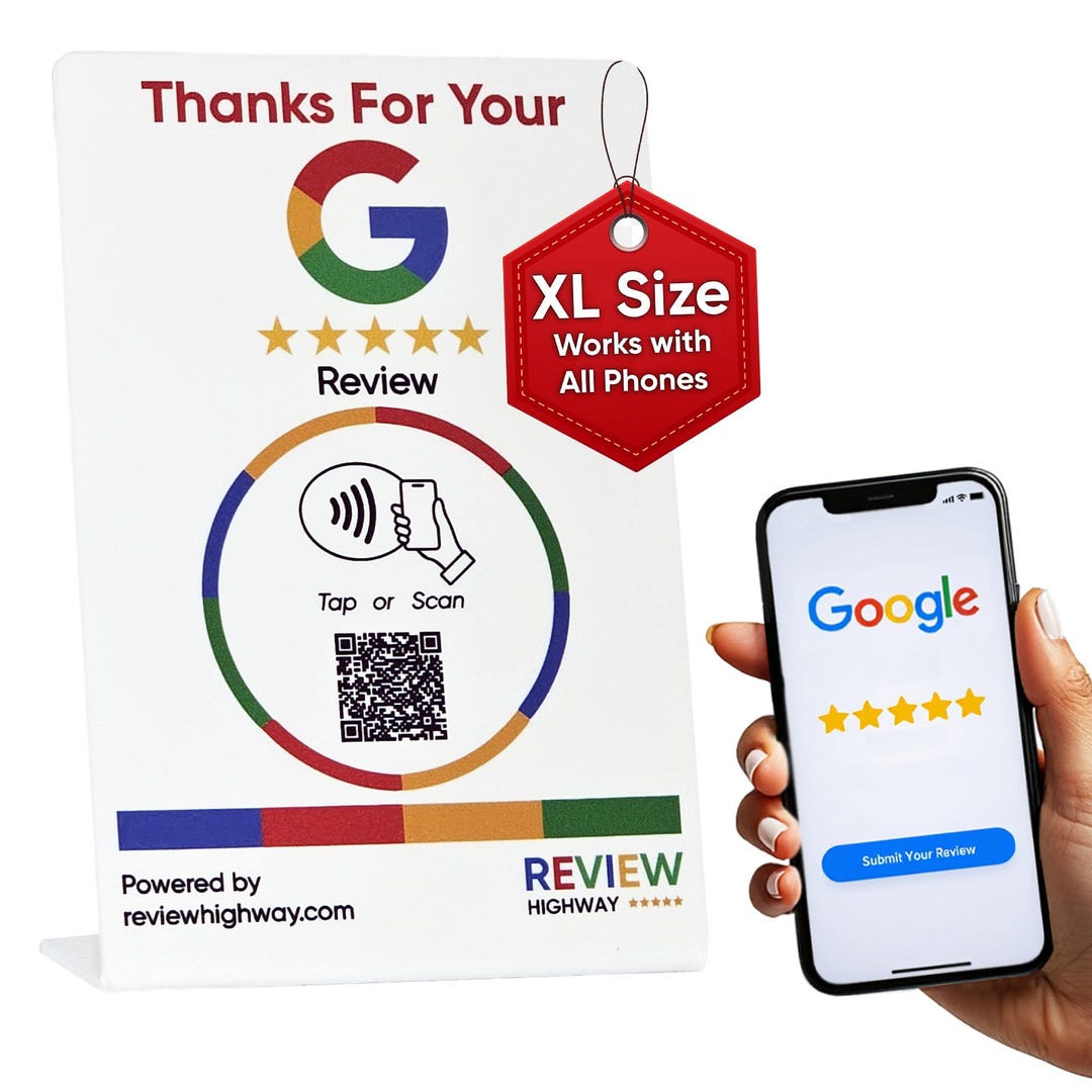 Google Review Stand XL Extra Large Size Reusable Smart Tap NFC and QR ...