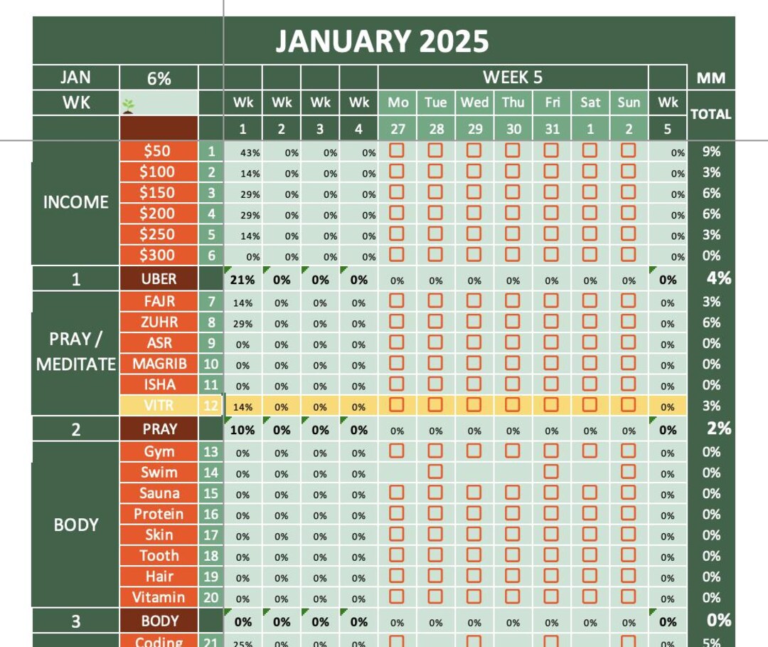 Habit Tracker Excel Template 2025 - Etsy