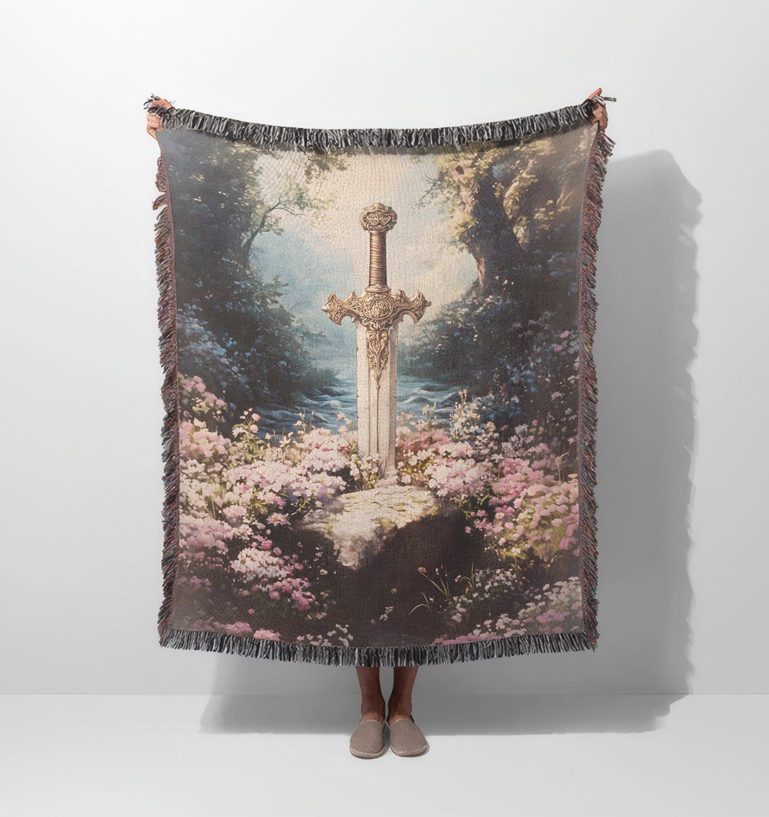 Enchanted Sword Woven Blanket | Fantasy Cottagecore Tapestry for Book ...
