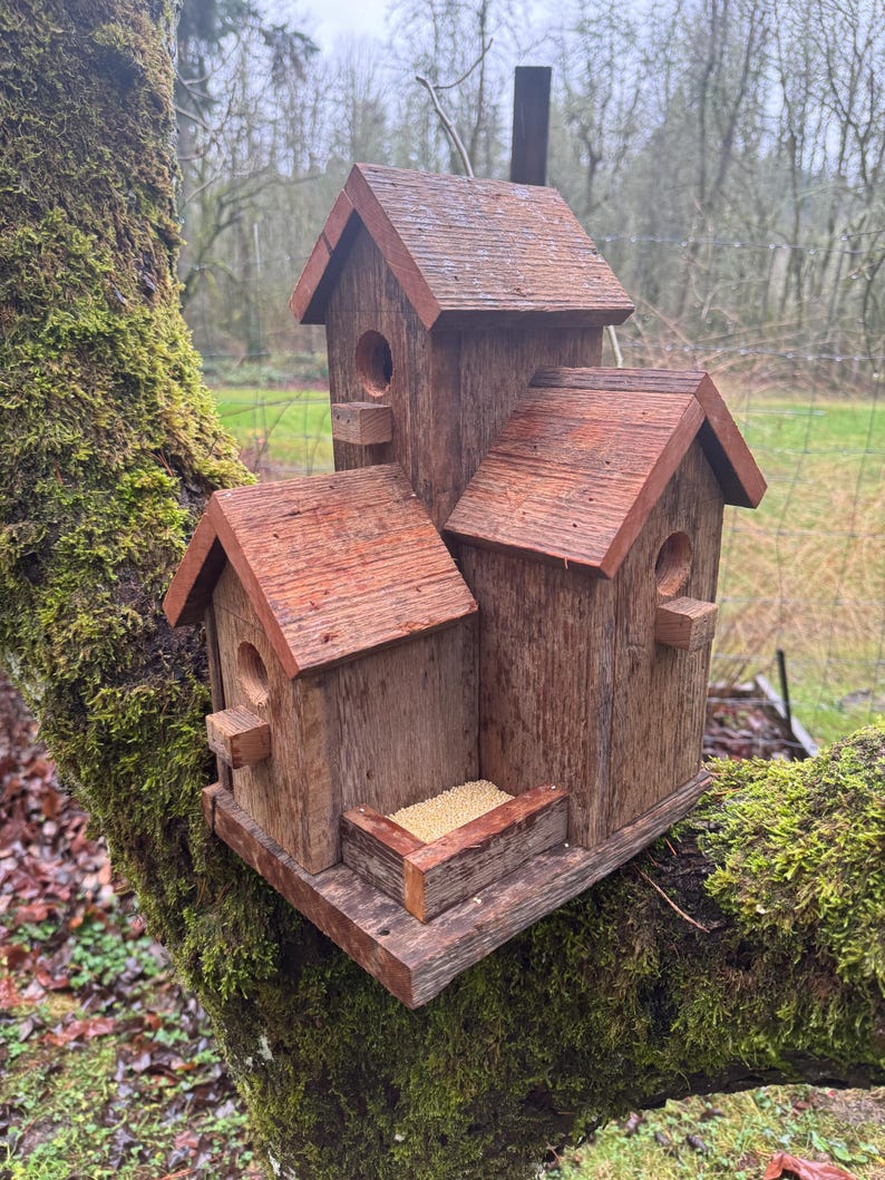 Barn Wood Birdhouse With Built-in Feeder/planter. - Etsy