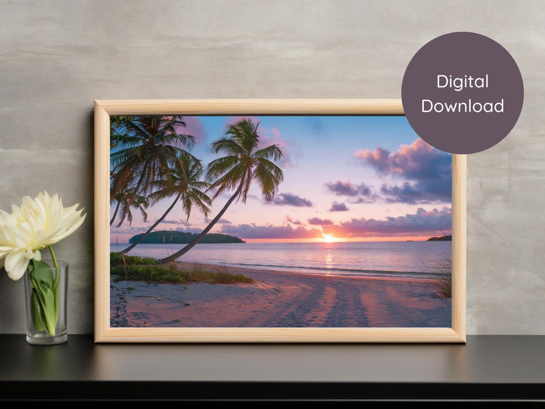 Tropical Sunset Beach Scene Printable Digital Download – High-res JPG ...