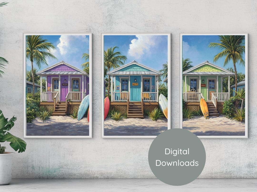 Beach Cottage Wall Art, Coastal Print Set, Surf Shack Digital Download ...