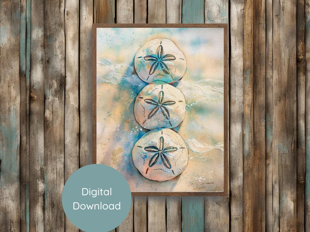 Coastal Sand Dollar Watercolor Print Beach Wall Art Ocean Digital ...