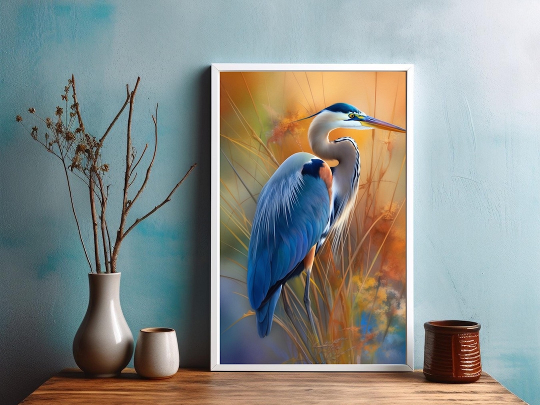 Great Blue Heron Watercolor Print Bird Wall Art Digital Download Nature ...