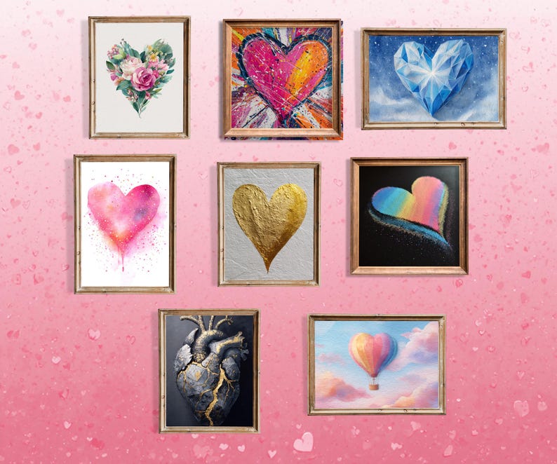 25 Printable Heart Art Prints Valentine’s Day Digital Wall Art Bundle ...