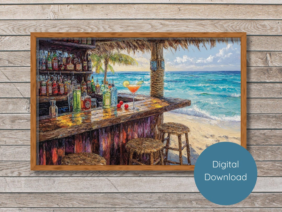 Tropical Beach Bar Wall Art Coastal Printable Watercolor Ocean Bar ...