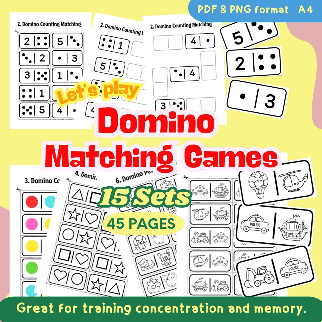 Domino Matching Games, Printable Matching Games for Age 3-6 Year Olds ...