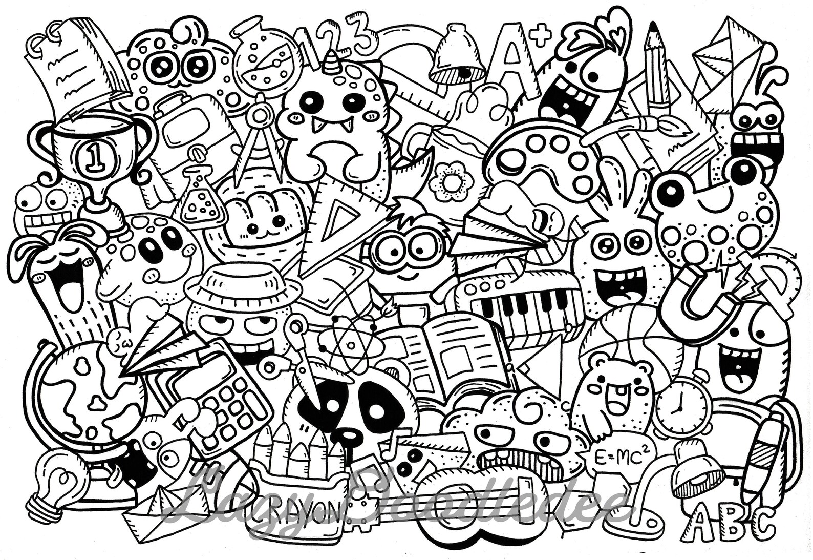 Back to School Doodle Art, Doodle Drawing, Coloring Hand Drawn, Digital ...