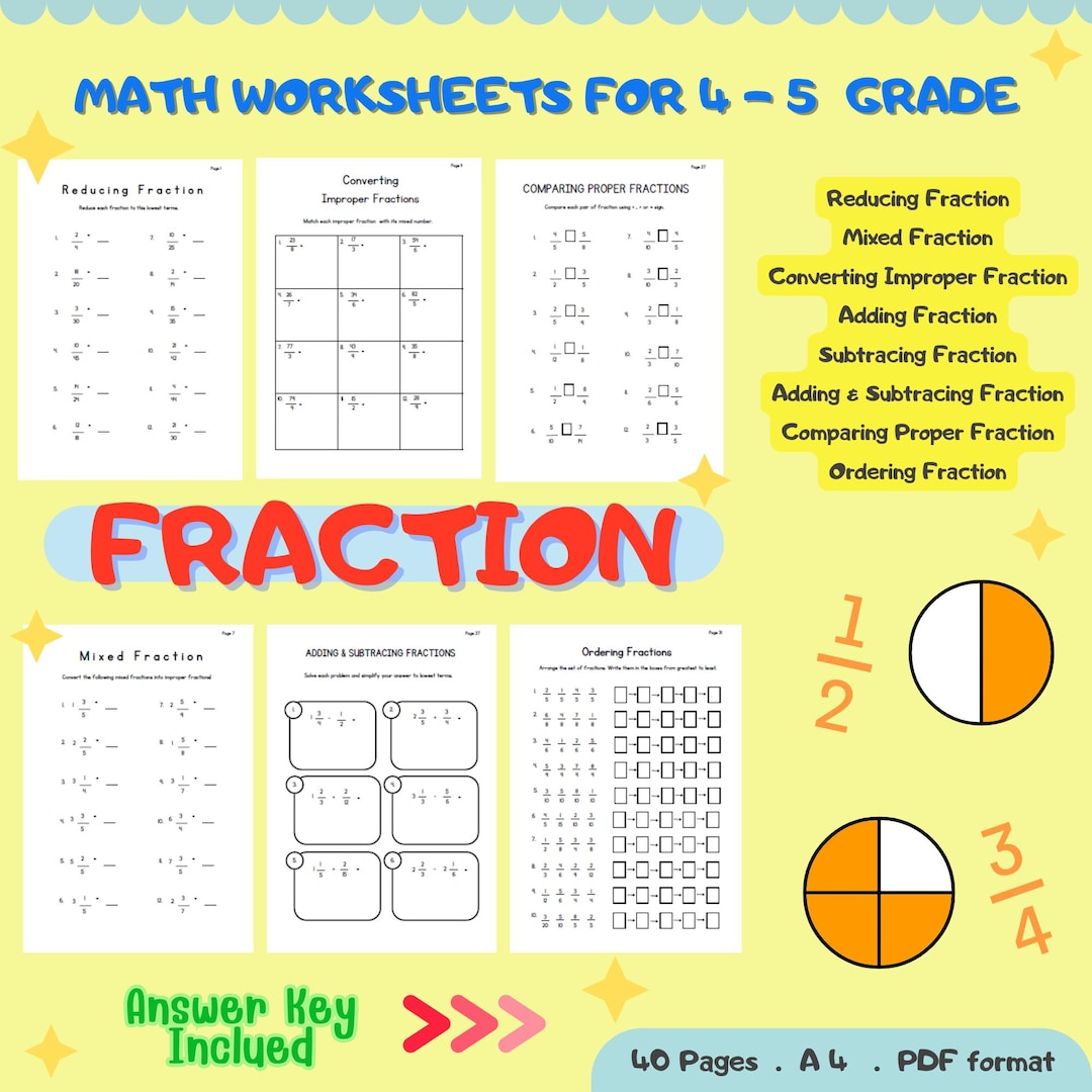 Adding and Subtracing Fractions Printable Math Worksheets, Grade 4th ...