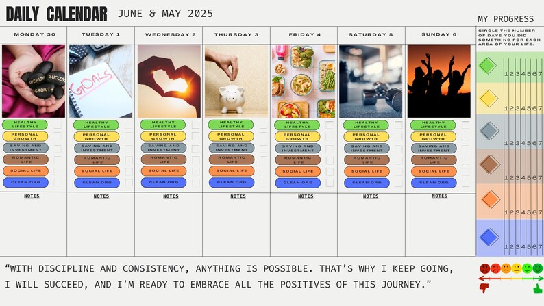 Daily Calendar Progress Tracker, Nutrition , Finance , Growth , Social ...