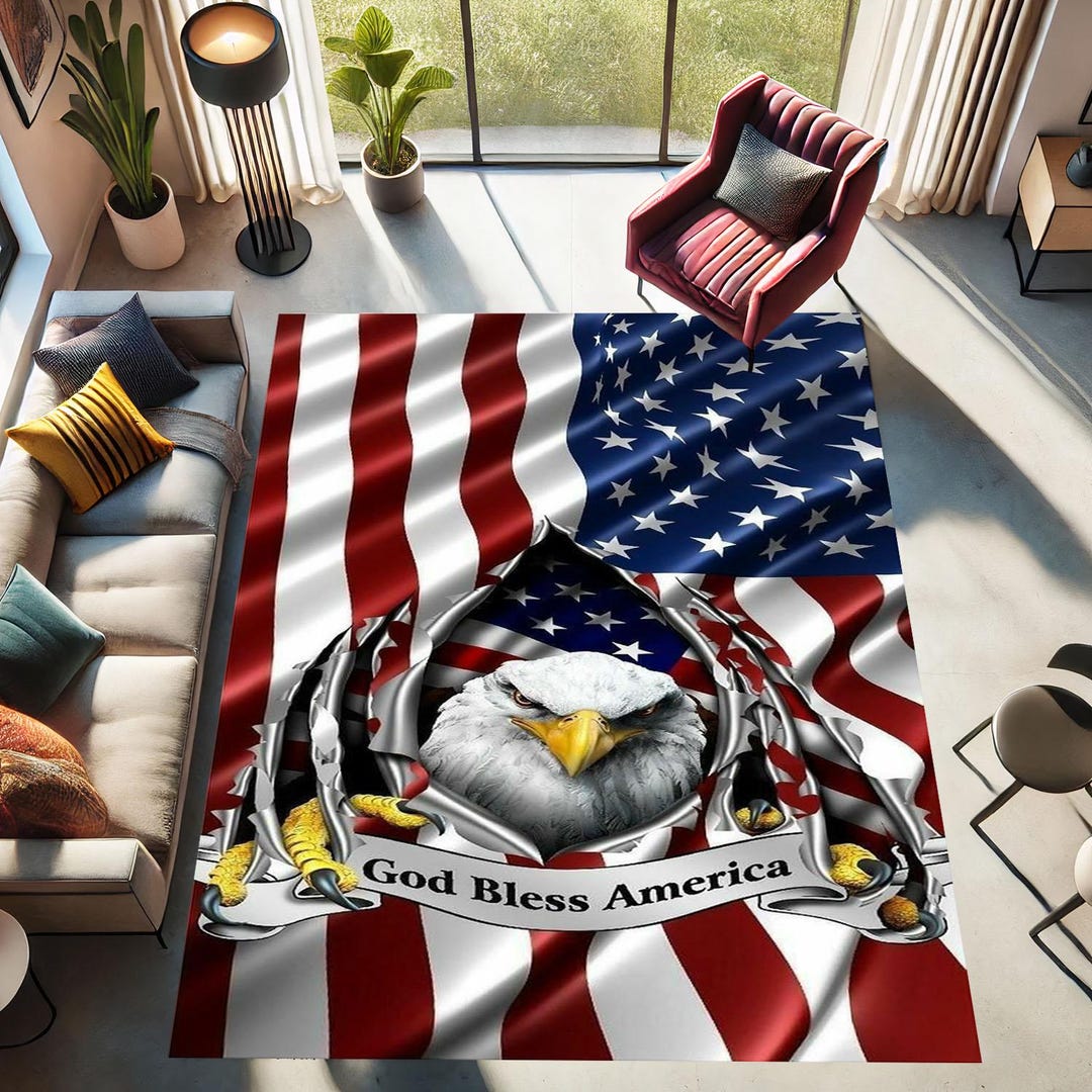 American Flag Rug, American Eagle, God Bless America, Easy Clean Rug ...