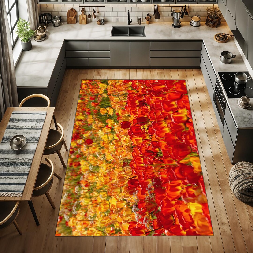 Flower Rug, Colorful Poppy Rug, Red Yellow Tulip Rug,flashy, Soft ...