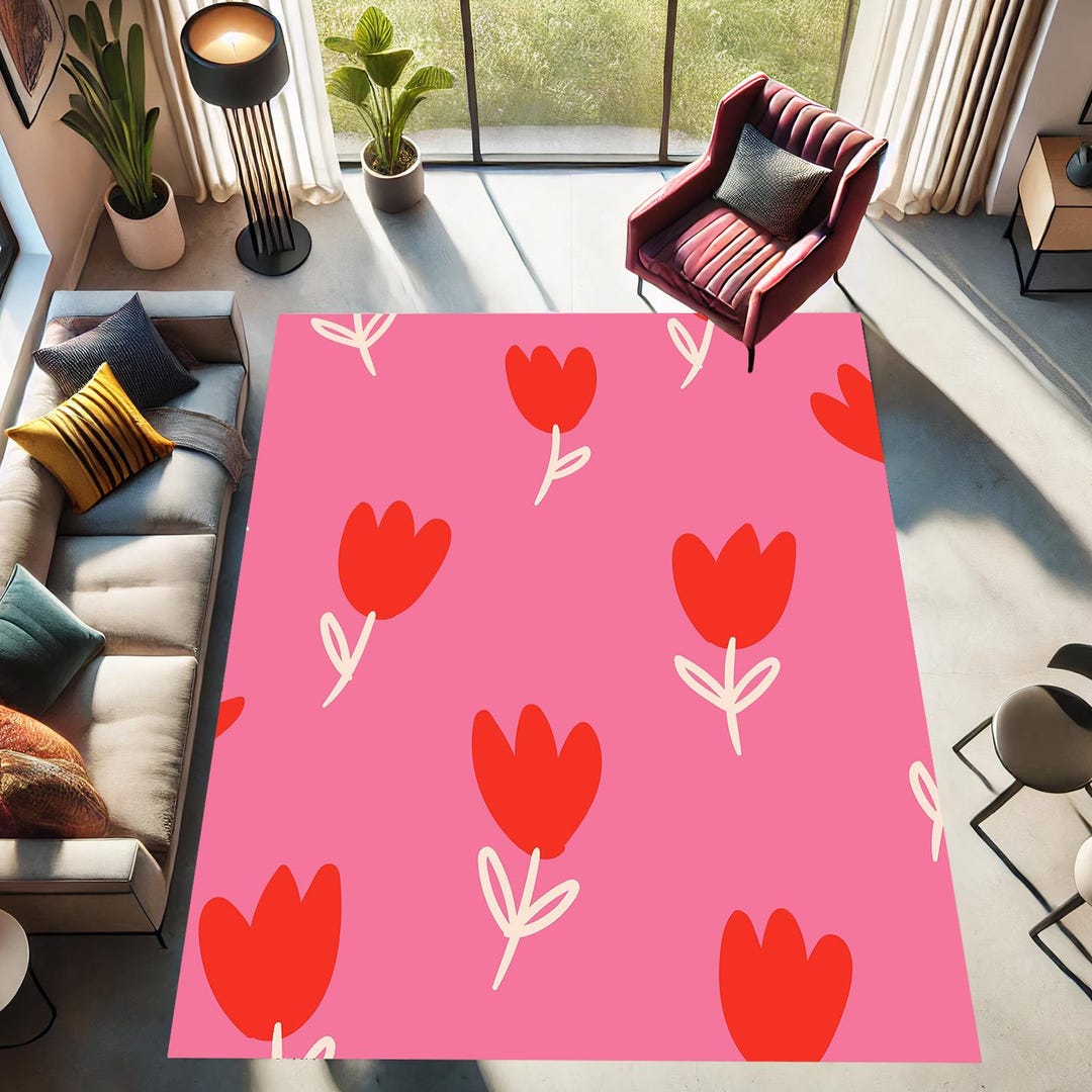 Red Tulip Rug, Floral Rug, Colorful Rug, Gift Rug, Best Selling Rug ...