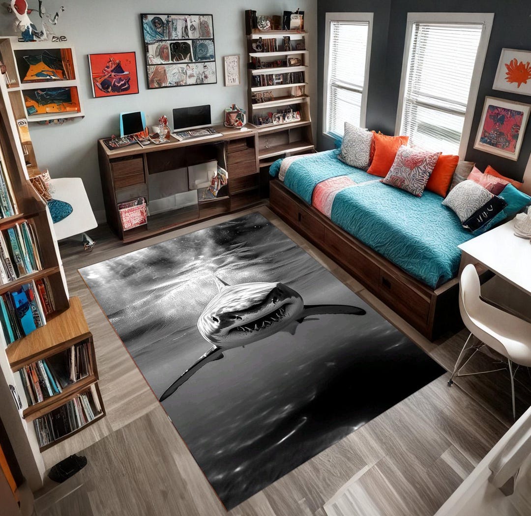 Shark Rug,sea Rug, Big White Rug, Scary Rug,hunter Shark Rug, Easy to ...