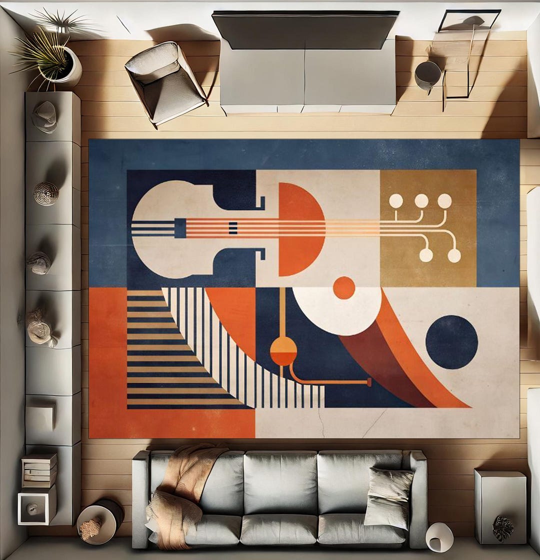 Music Themed Rug, Music Notes, Guitar Patterned Rug, Decorative Living ...