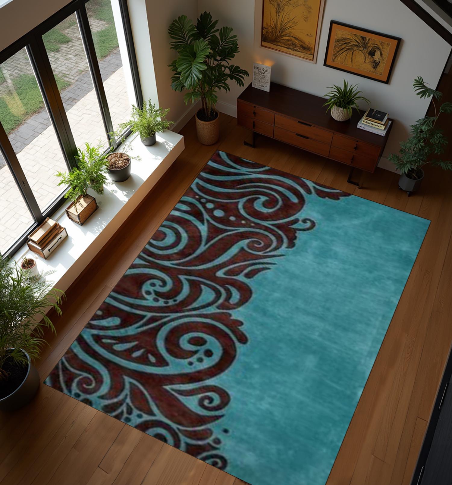 Sea Motif Rug, Wavy Sea Rug, Stormy Sea Rug, Blue Black Rug, Ocean Rug ...