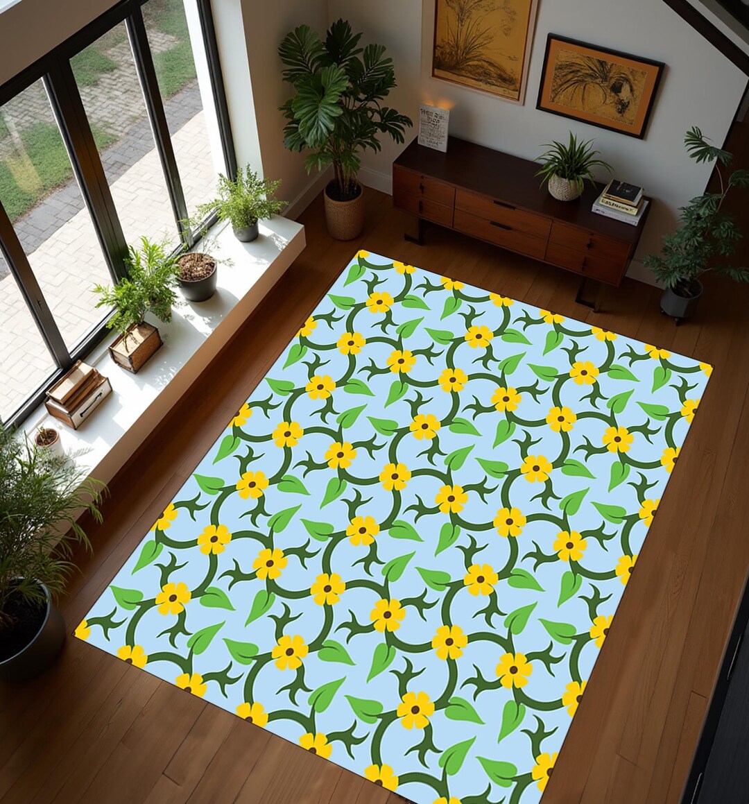Ivy Rug, Yellow Floral Rug, Leafy Green Rug, Gift Rug, Best Selling Rug ...