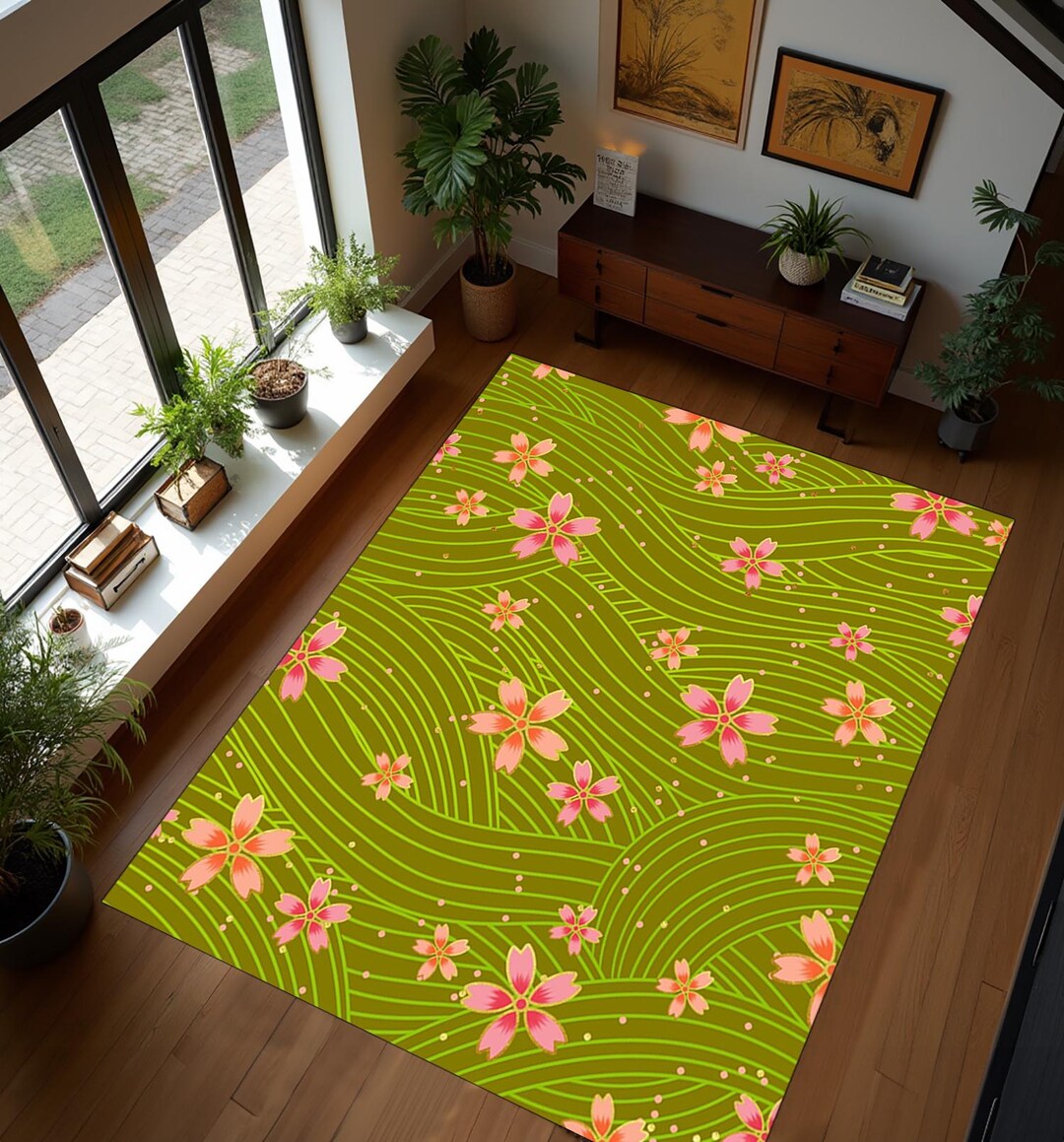 Spring Flowers Blooming in Green Grass Rug, Colorful Flower Rug,soft ...