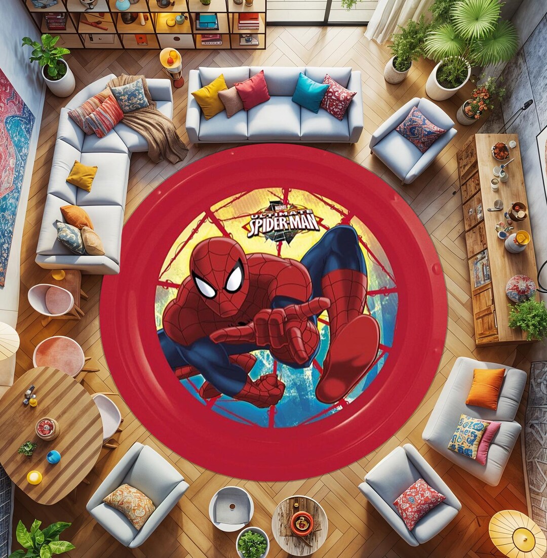 Spiderman Rug, Round Rug, Spider Web Rug, Superhero Rug, Comic Strip ...
