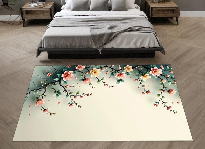 Cherry Blossom Rug, Sakura Rug, Gift Rug for Your Wife, Easy to Clean ...