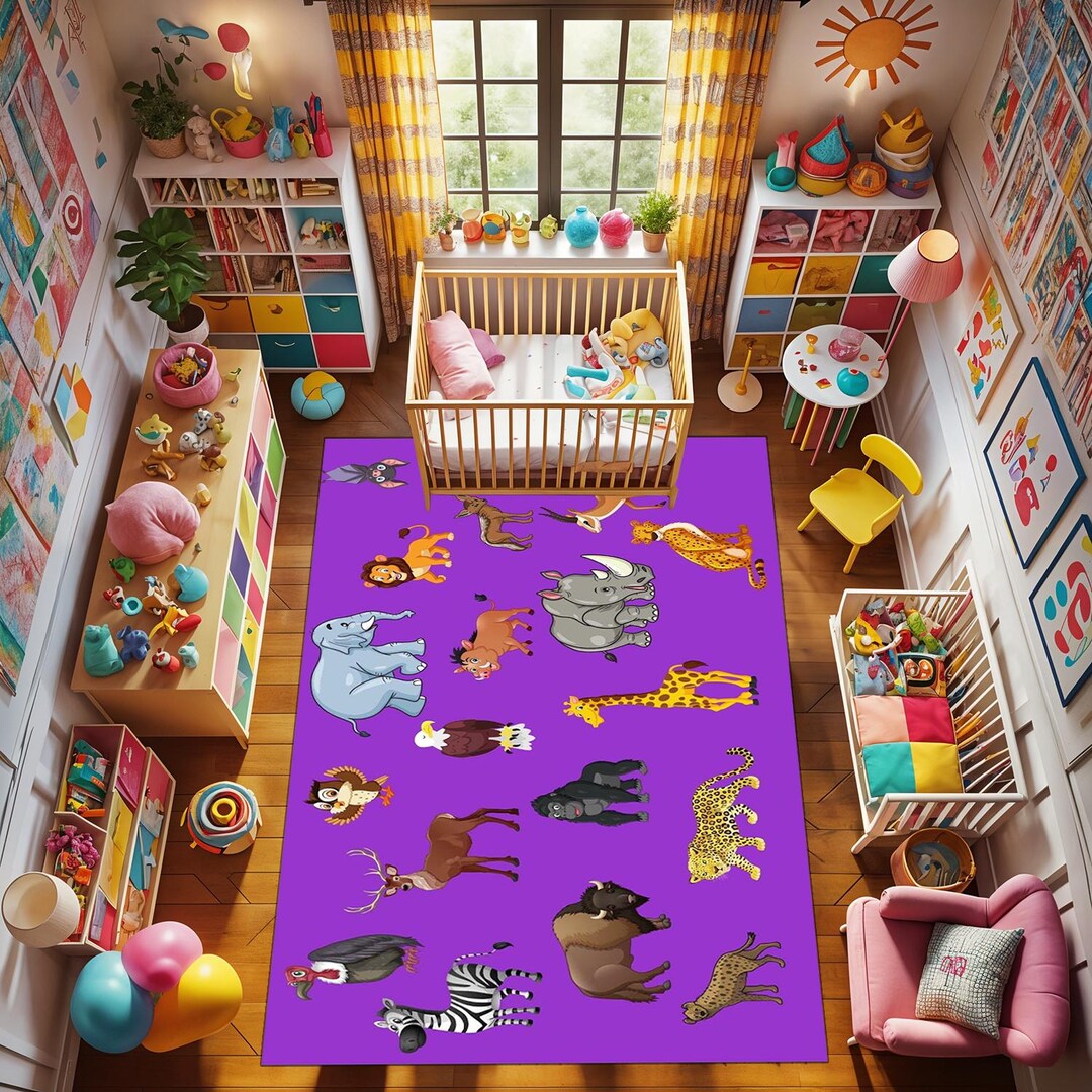 Forest Creatures Rug, Cute Animals Rug, Happy Animals Rug, Washable Non ...