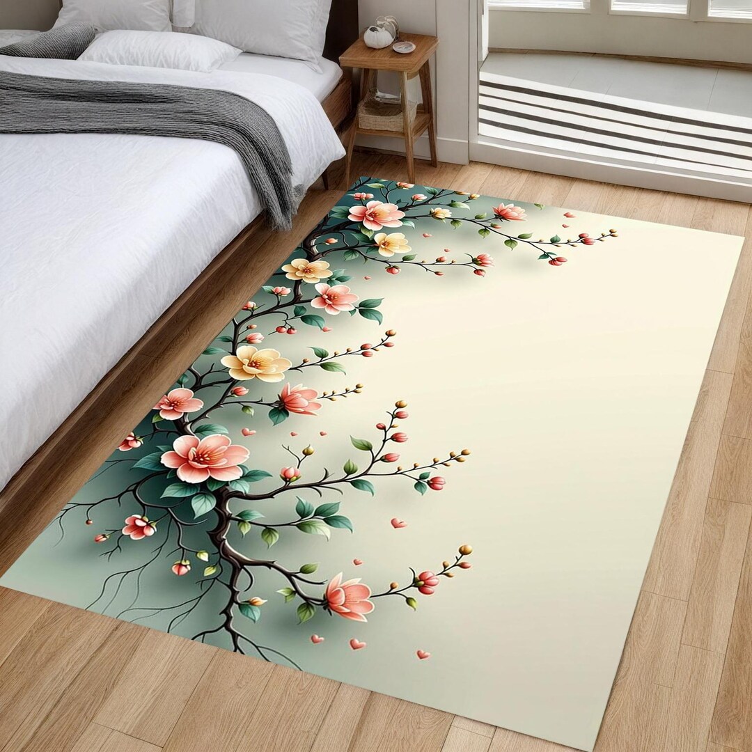 Cherry Blossom Rug, Sakura Rug, Gift Rug for Your Wife, Easy to Clean ...