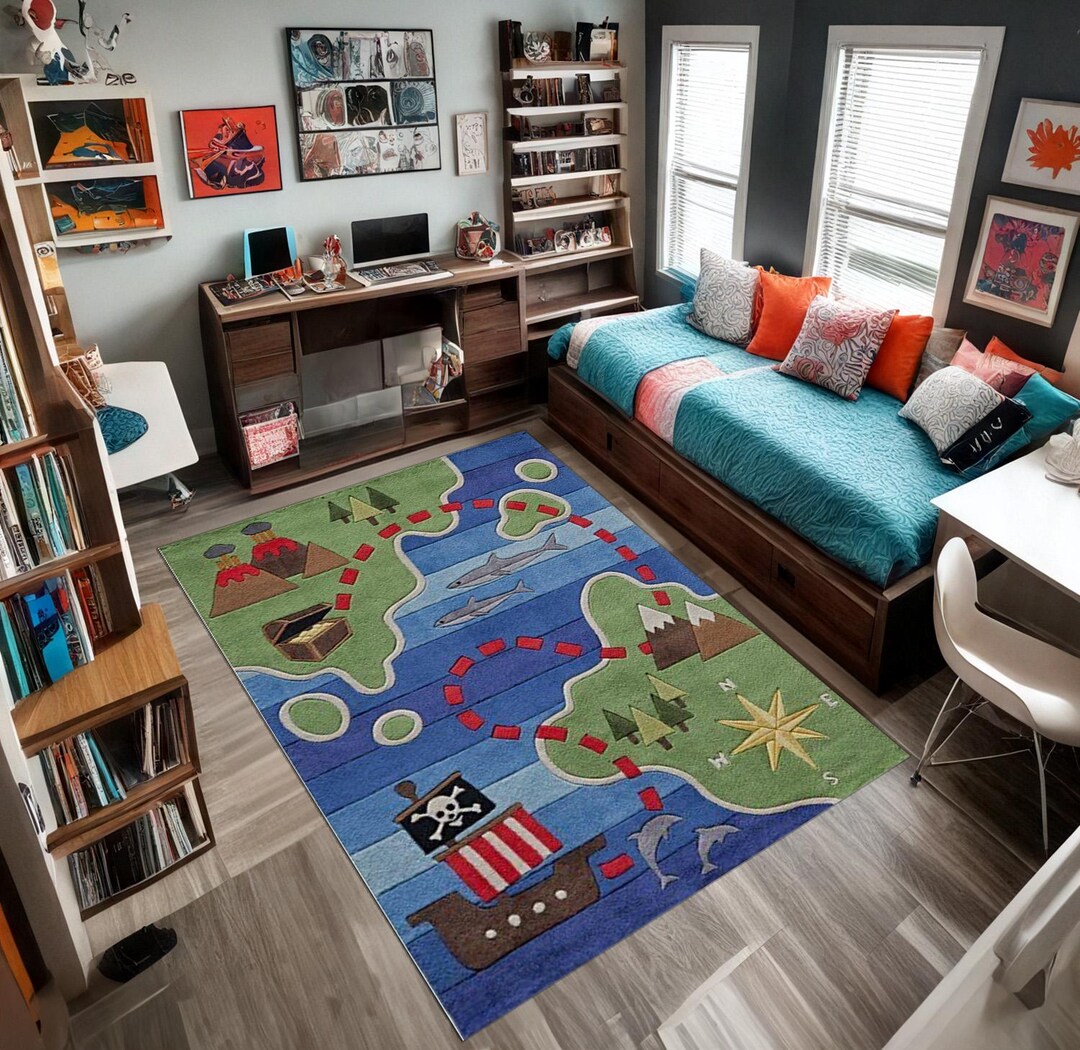 Pirate Island Rug, Treasure Island Rug, Caribbean Pirates Rug, Sea and ...