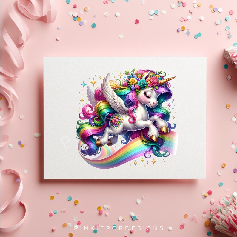 Watercolor Rainbow Unicorn Clipart PNG, Fantasy Illustration (digital ...