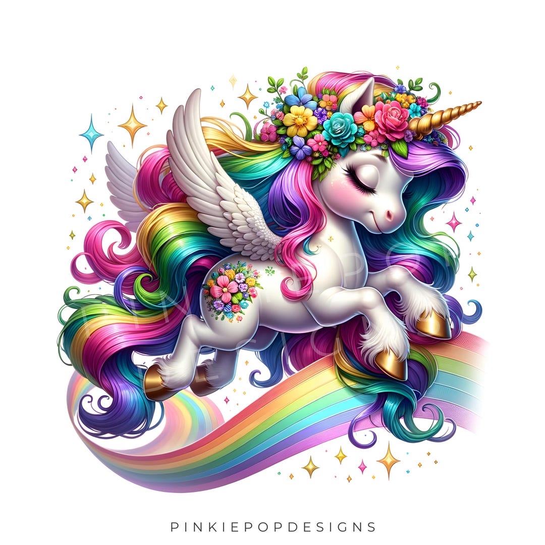 Watercolor Rainbow Unicorn Clipart PNG, Fantasy Illustration (digital ...