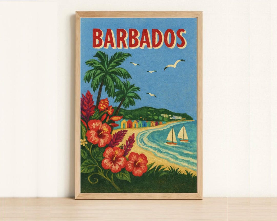 Barbados Travel Poster: Vintage Caribbean Beach Print (20x30 Inches) - Etsy