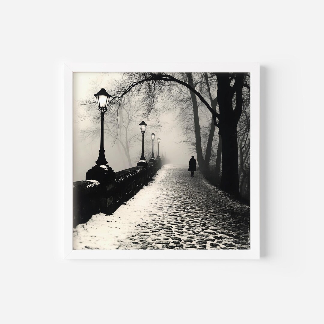 Winter Morning Mist, Digital Wall Art, Realistic Oil Painting, Black ...