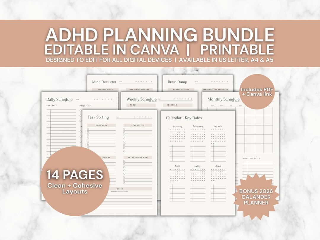 ADHD Daily Planner, ADHD Organization, Time Blocking Template, ADHD to ...